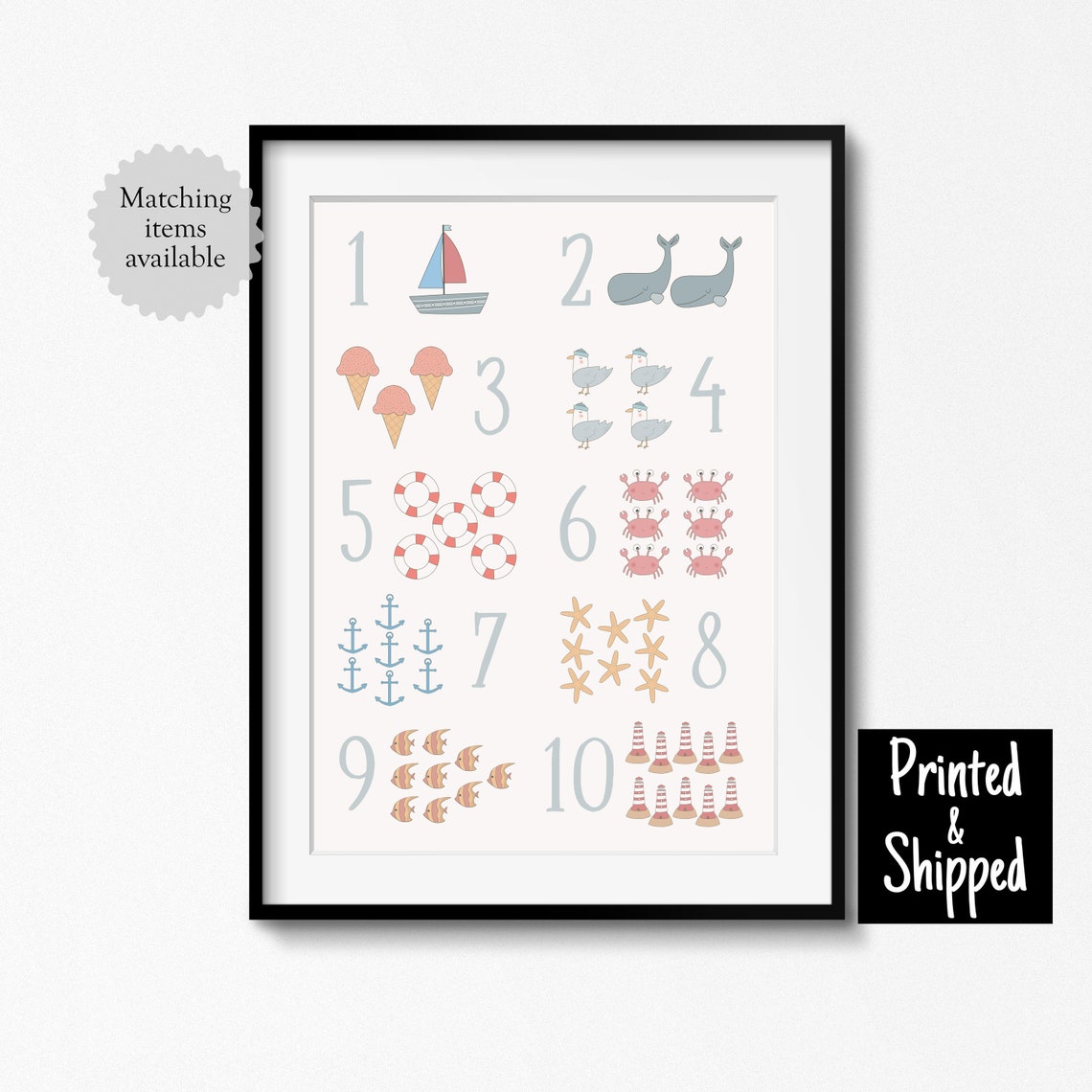 Cute Seaside Counting Print Educational Kids Nautical Playroom - Etsy UK
