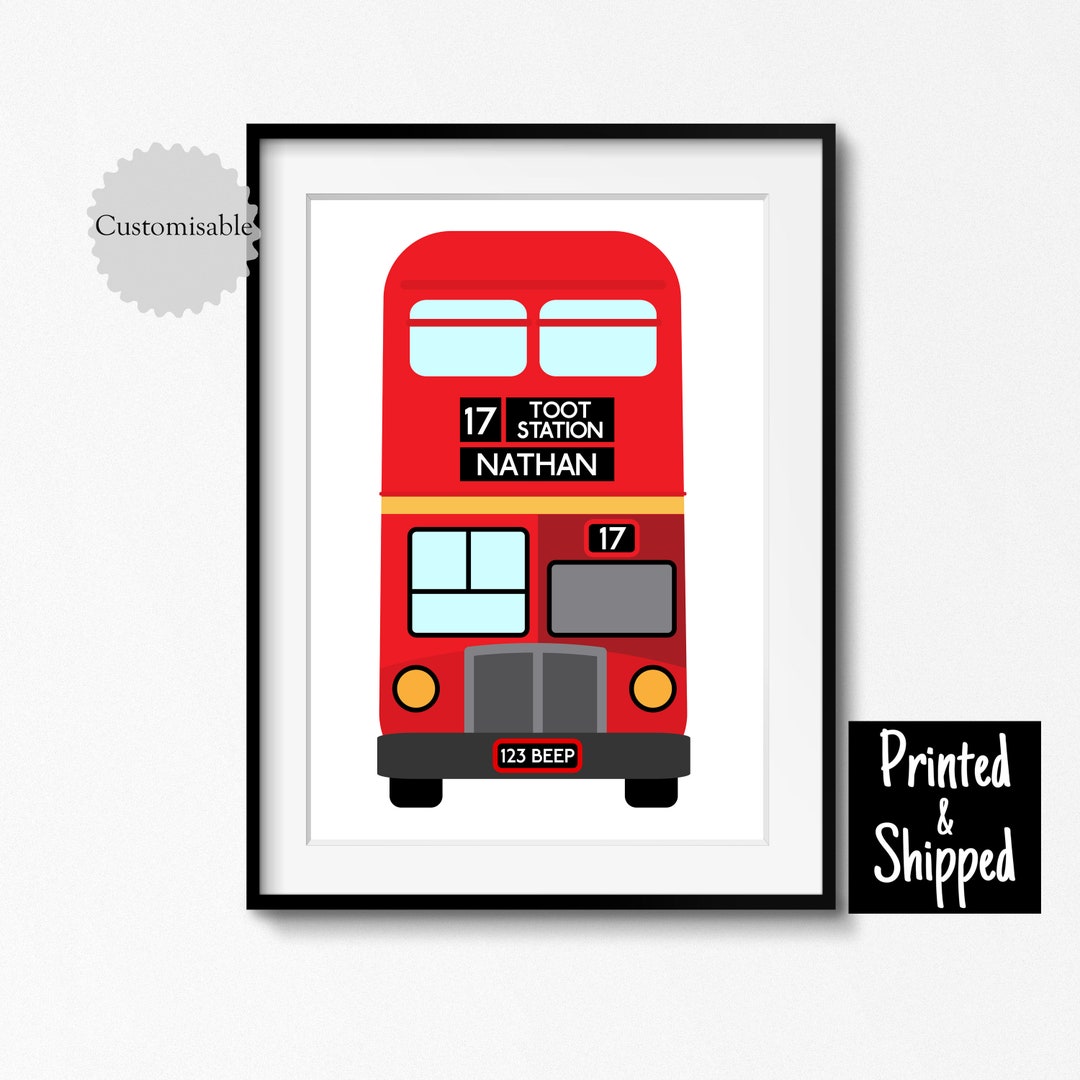 Red Bus Personalised Print London Bus Name Poster Double Decker Wall ...