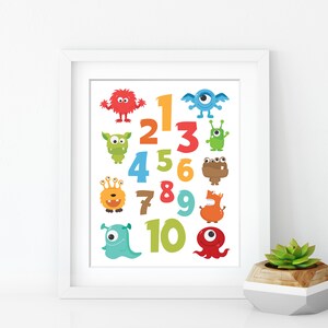 Monster Number Print Fun Cute Counting Wall Art Boys Girls Kids Toddler ...