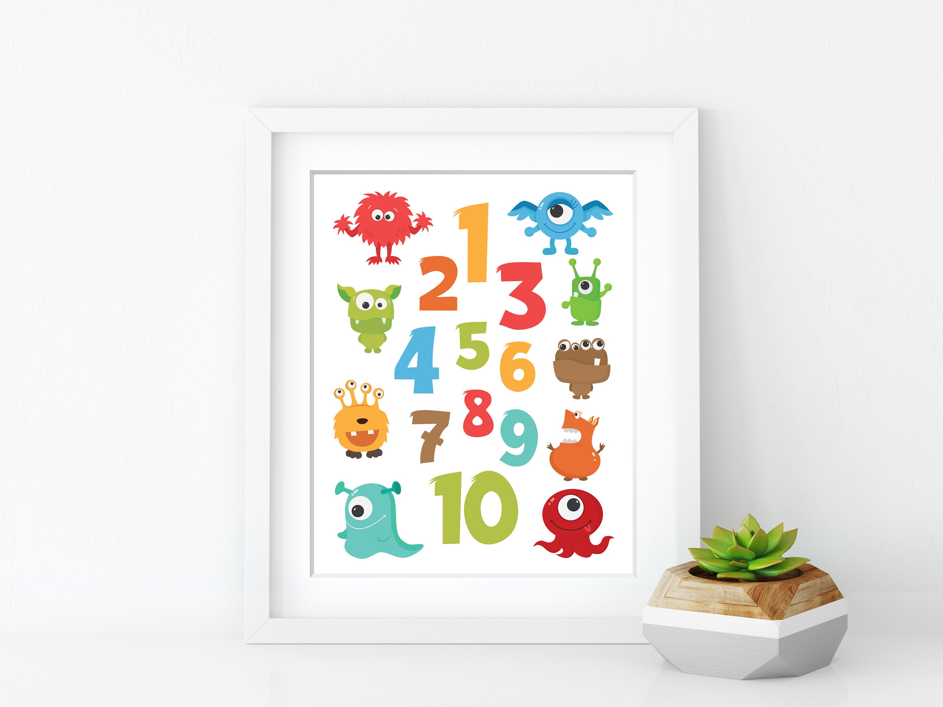 Monster Number Print Fun Cute Counting Wall Art Boys Girls Kids Toddler ...