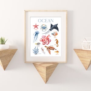 Ocean Art Print Sea Animal Poster Colourful Watercolour Nursery Wall ...