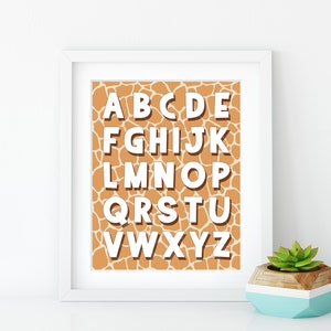 Giraffe Alphabet Print Neutral Kids Playroom Wall Art Pattern Skin Hide ...