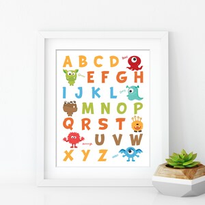 Cute Kids Monster Alphabet Print Colourful Fun ABC Poster Preschool ...