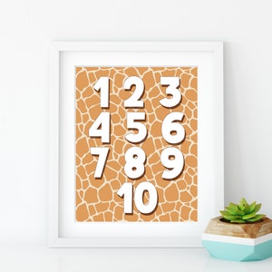 Giraffe Number Print Kids Counting Playroom Wall Art Neutral ...