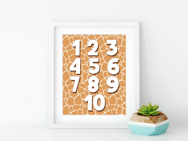 Giraffe Number Print Kids Counting Playroom Wall Art Neutral - Etsy