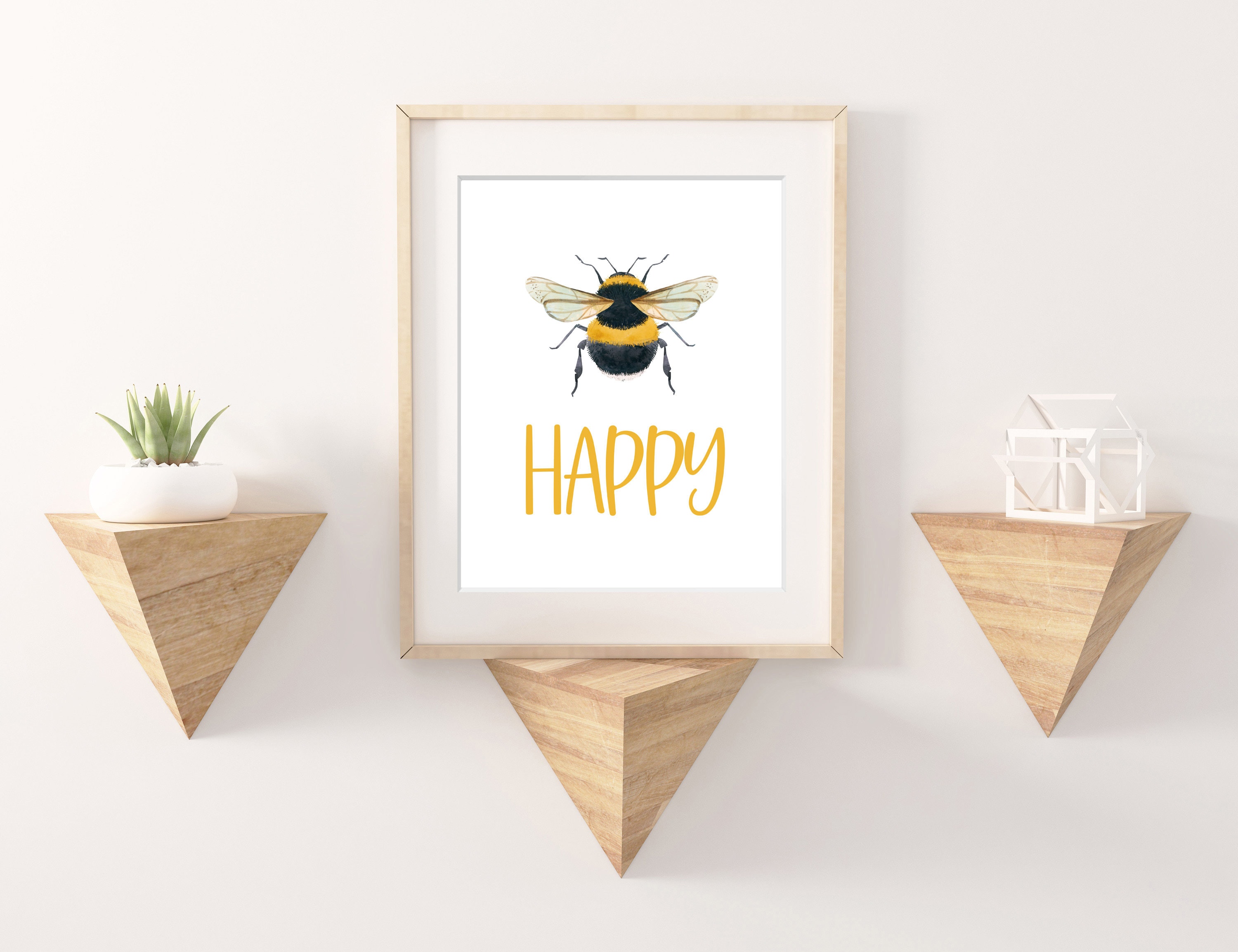 Bee Happy Art Print Cute Nature Nursery Decor Poster Yellow | Etsy UK