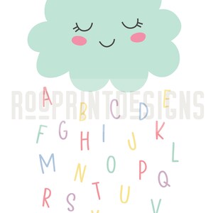 Cloud Alphabet Print Cute Weather Rainbow Raincloud ABC Boy Girl Baby ...