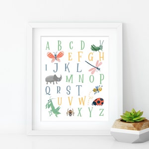 Cute Bug Insect Alphabet Print Toddler Wall Art Nursery Poster Green ...