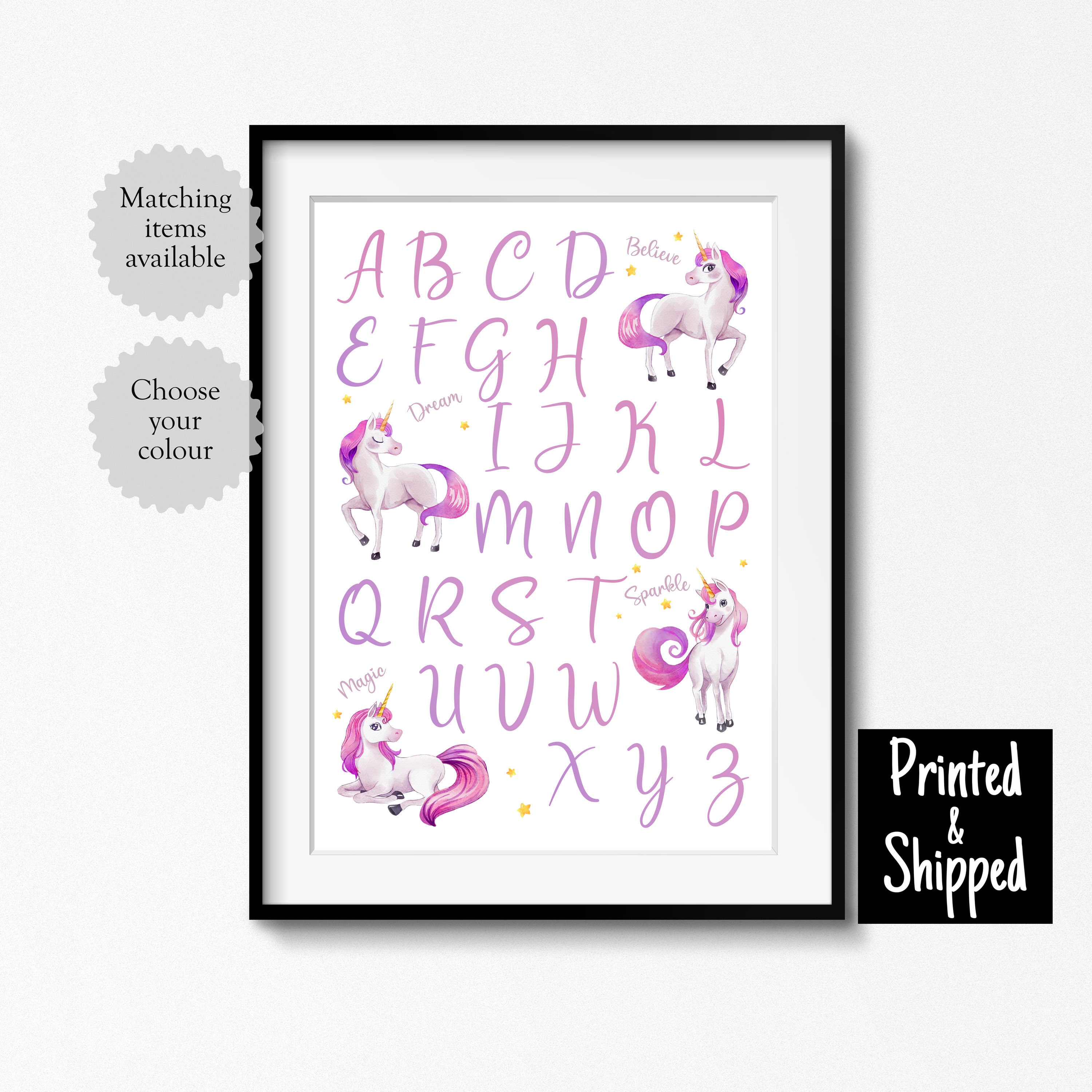 Unicorn Alphabet Print Girls ABC Poster Pretty Pink Blue - Etsy UK