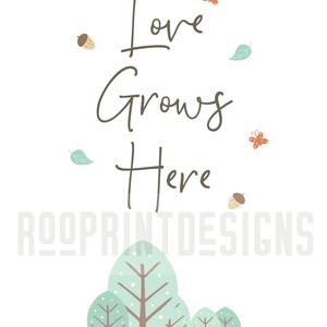 Love Grows Here Art Print Forest Nursery Decor Mint Trees Neutral Wall ...