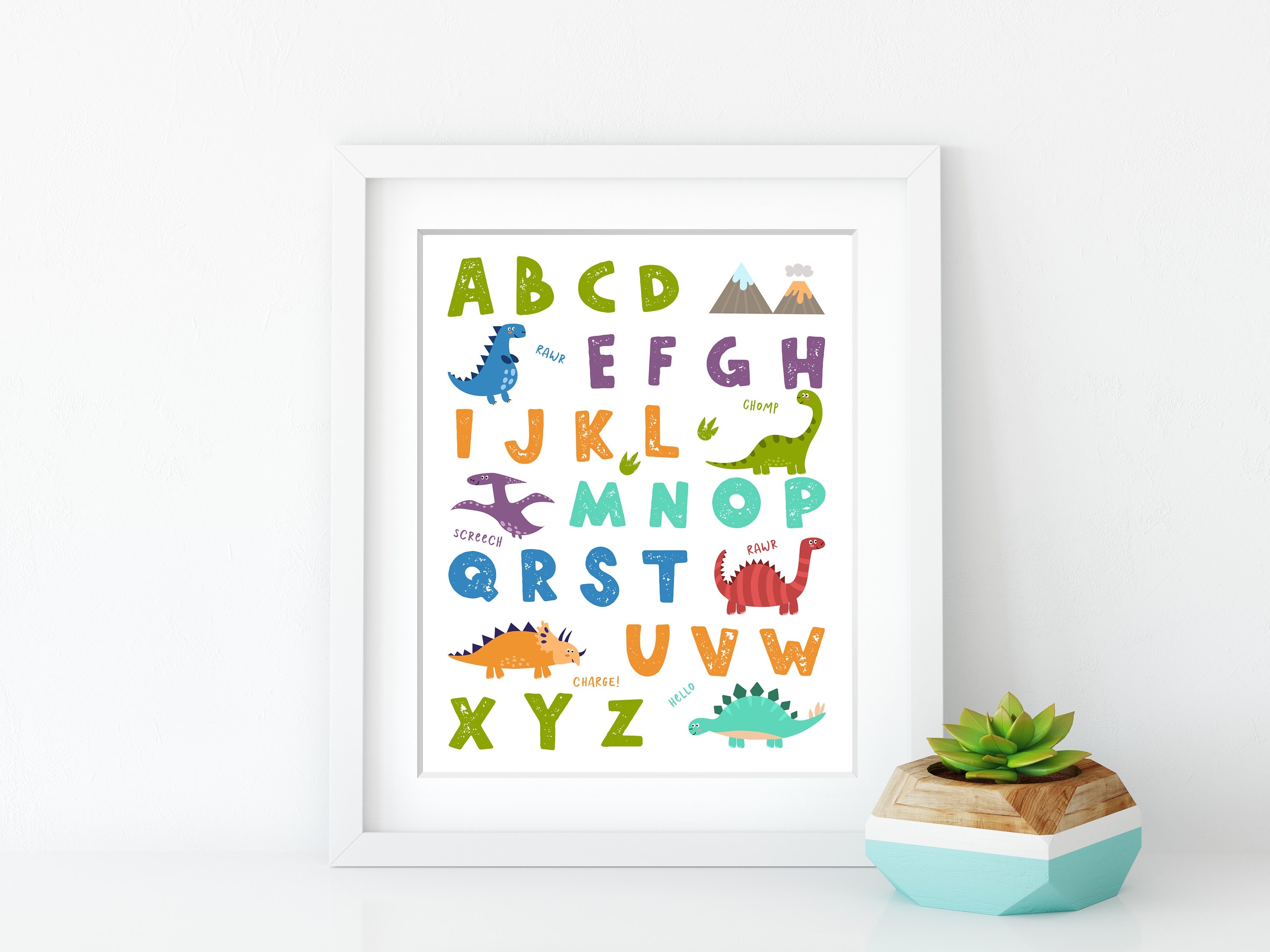 Cute Dinosaur Alphabet Print Bedroom Playroom Nursery Wall Art | Etsy