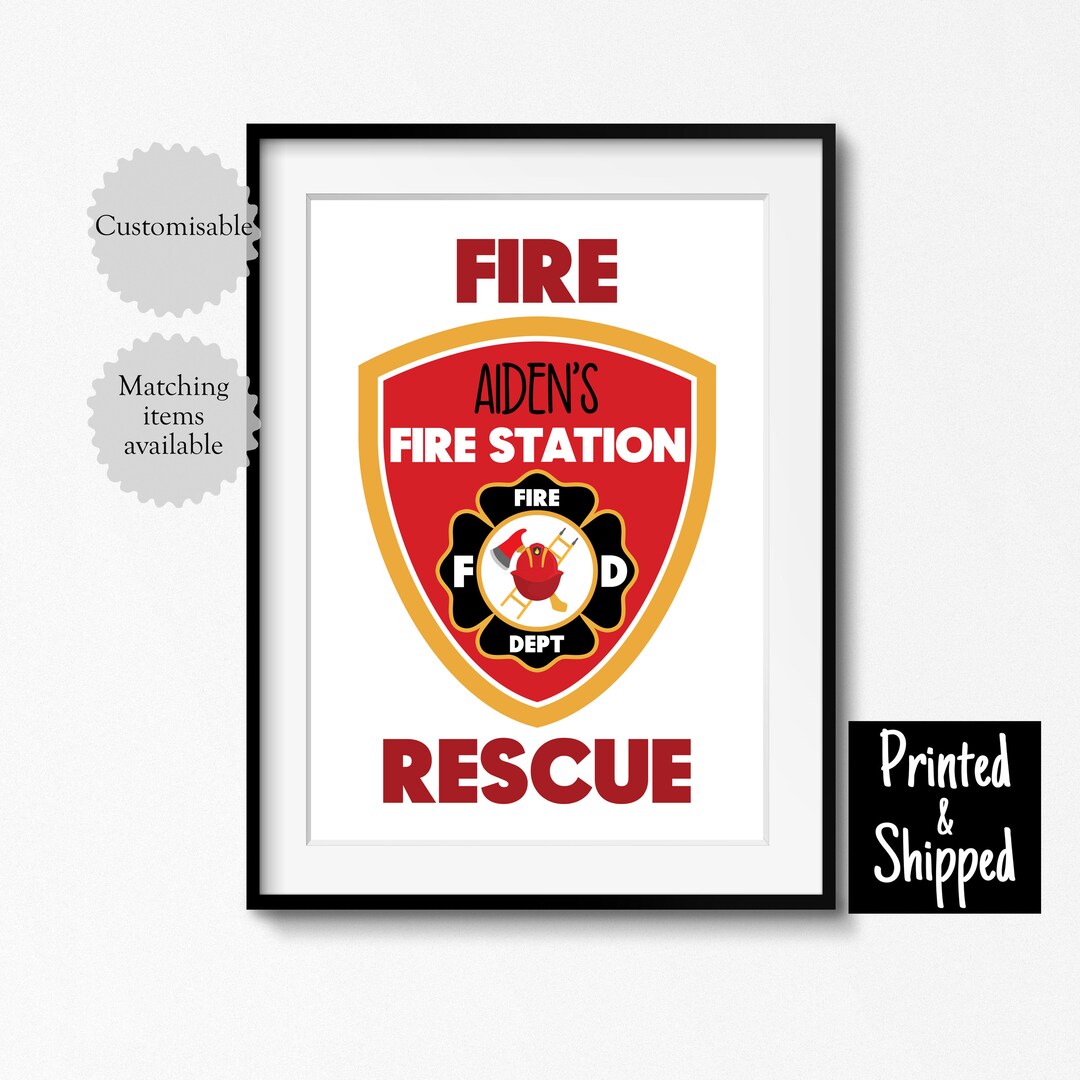 Personalised Fire Fighter Print Cute Fire Department Name Sign Gift ...