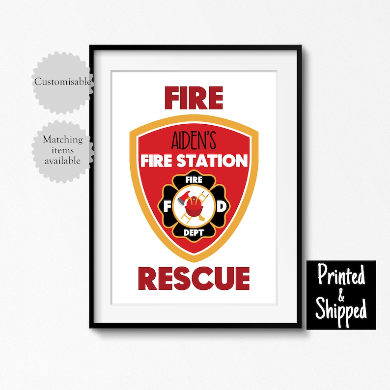 Personalised Fire Fighter Print Cute Fire Department Name Sign | Etsy