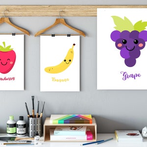 Cute Fruit Print Set Colourful Nursery Wall Art Decor Boys Girls Kids ...