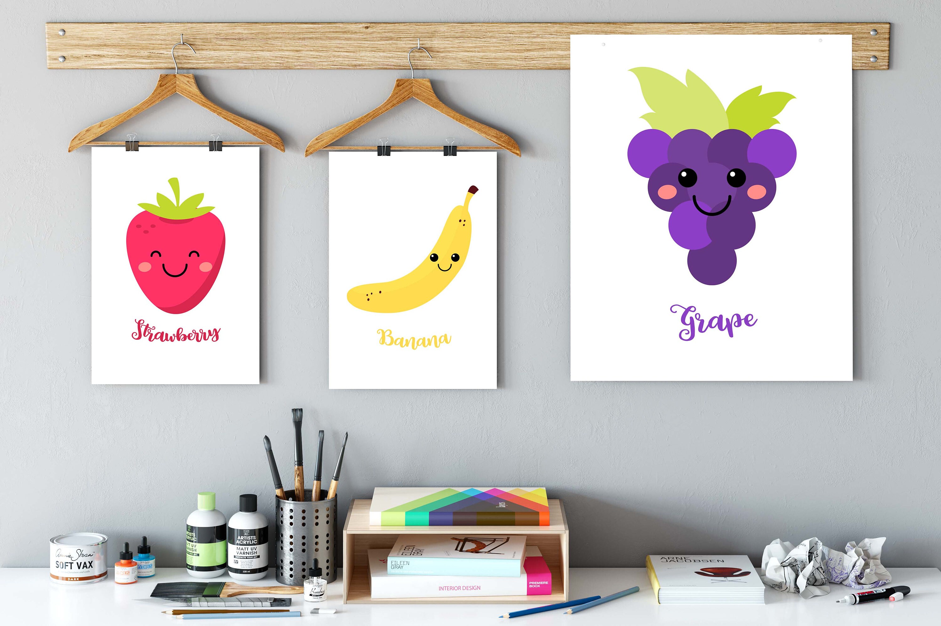 Cute Fruit Print Set Colourful Nursery Wall Art Decor Boys Girls Kids ...