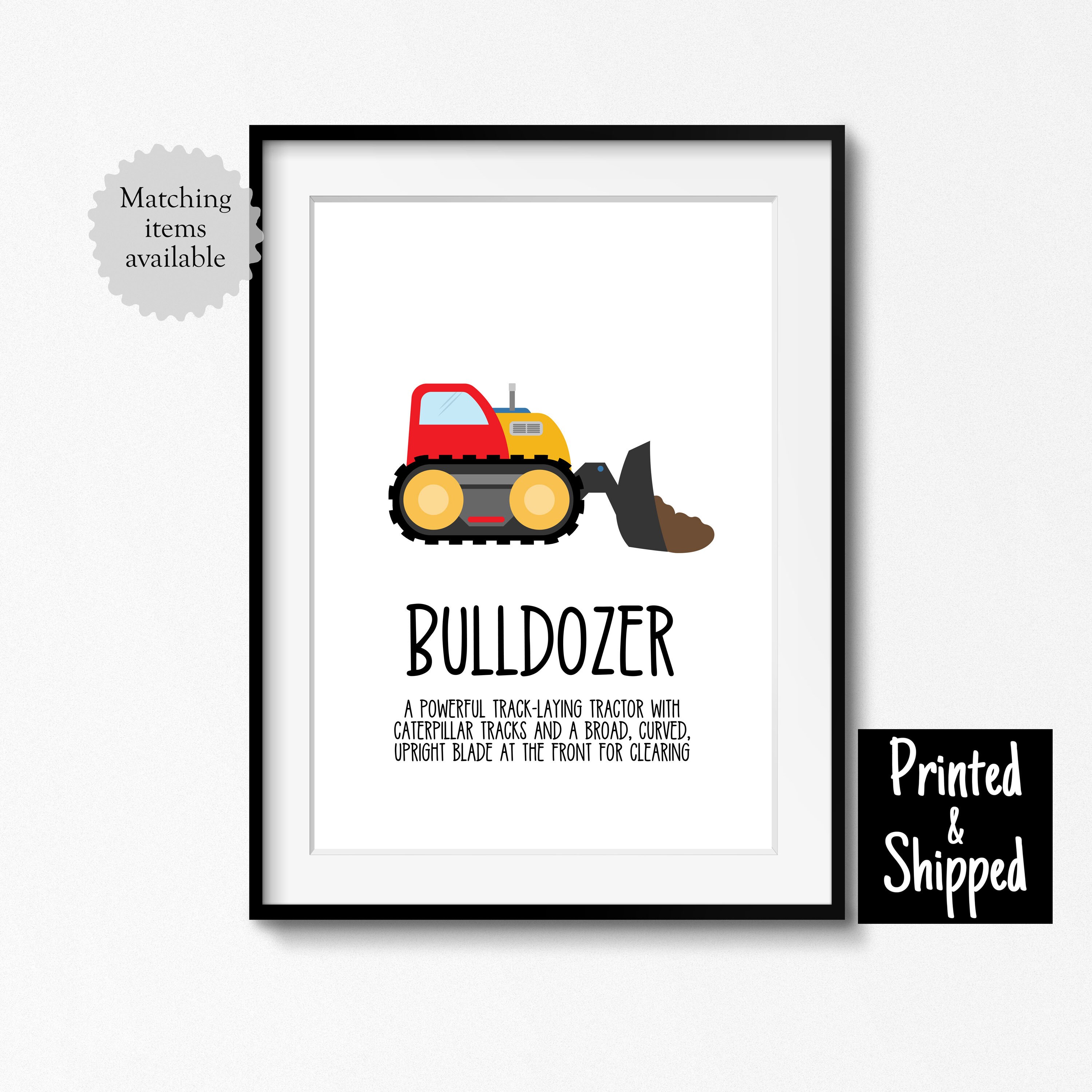 Bulldozer Print Cute Construction Decor Vehicle Bedroom Playroom ...