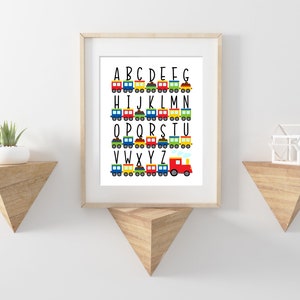 Train Alphabet Print Cute Nursery Wall Art Decor Boys Kids Toddler ...