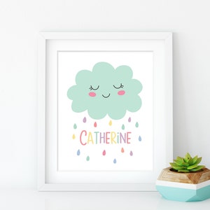 Rain Cloud Name Print Personalised New Baby Gift Rainbow Weather ...