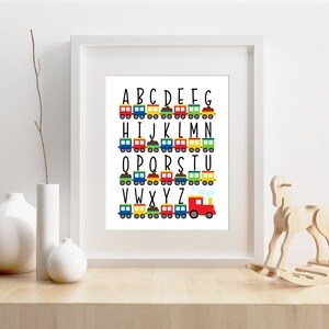 Train Alphabet Print Cute Nursery Wall Art Decor Boys Kids Toddler ...