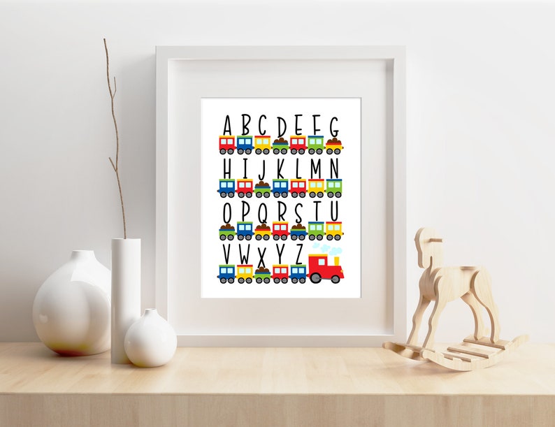 Train Alphabet Print Cute Nursery Wall Art Decor Boys Kids | Etsy