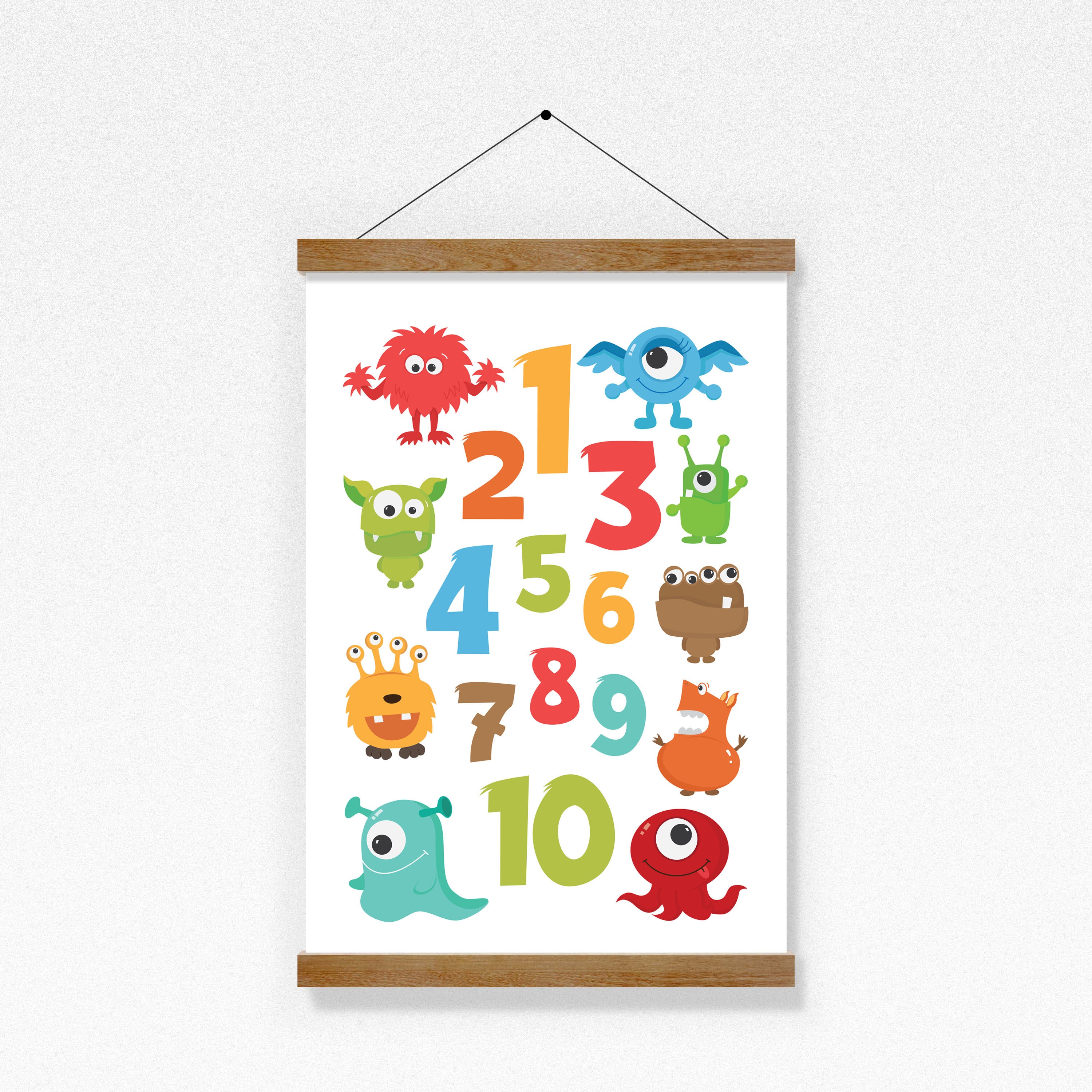 Monster Number Print Fun Cute Counting Wall Art Boys Girls Kids Toddler ...