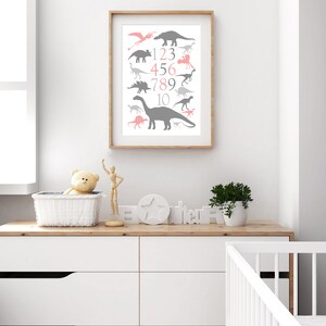 Girls Dinosaur Number Print Counting Bedroom Playroom Nursery Wall Art ...