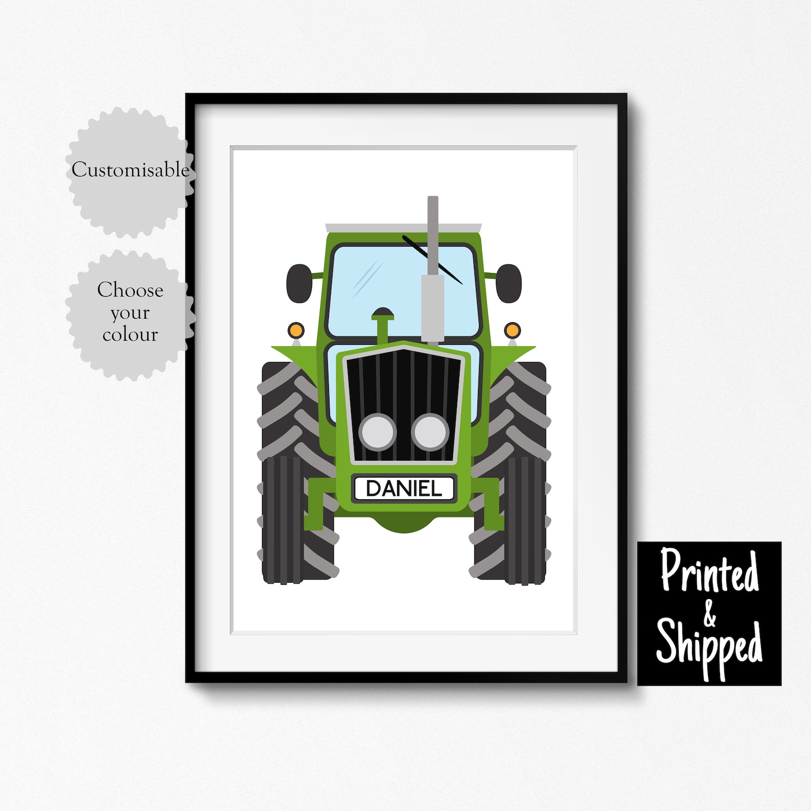 Personalised Tractor Print Cute Name Gift Boys Green Nursery | Etsy