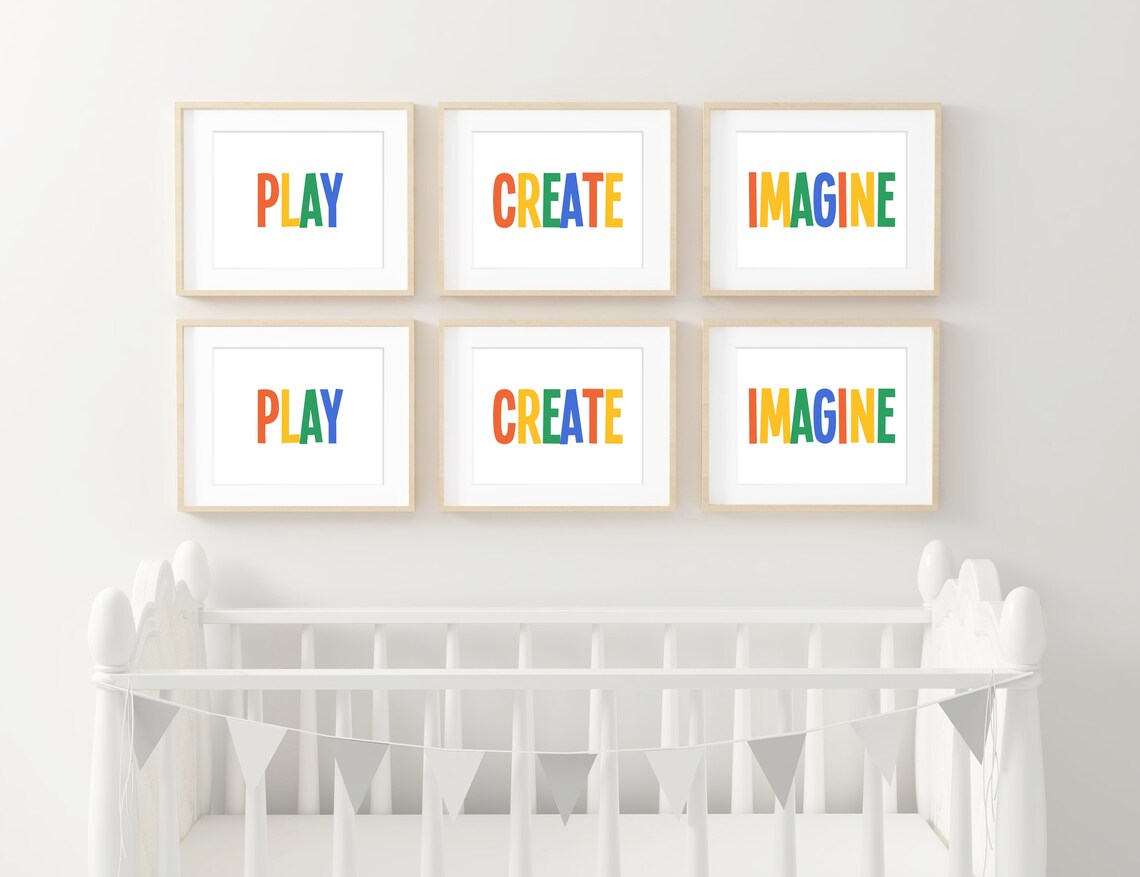 Playroom Words Art Print Set Boys Girls Kids Toddler Childrens Playroom ...