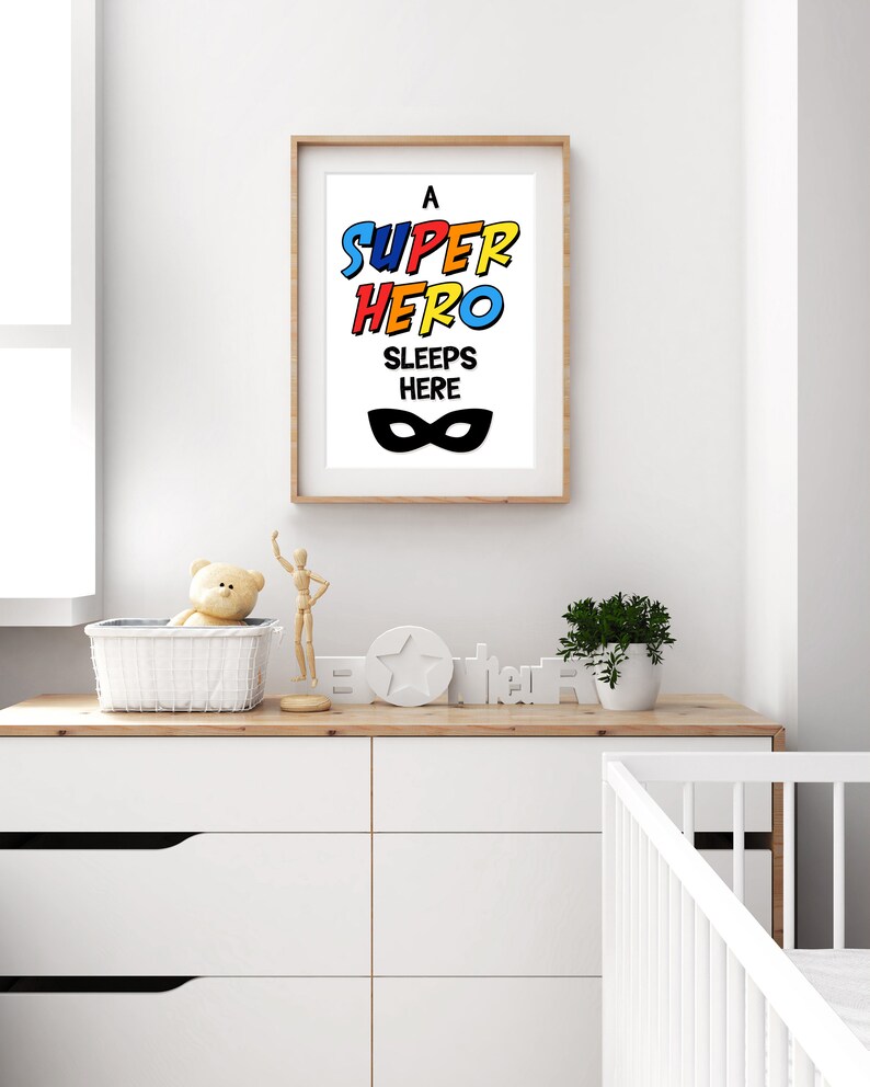 A Superhero Sleeps Here Print Cute Super Hero Bedroom Wall Art - Etsy