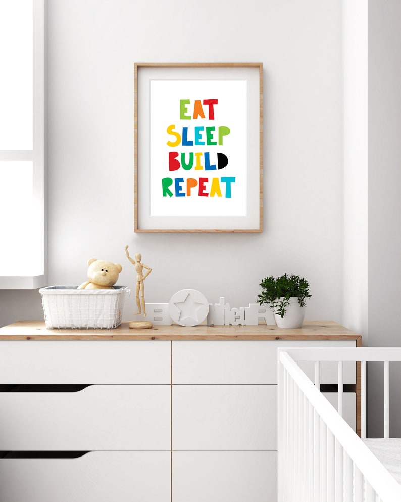 Eat Sleep Build Repeat Print Bright Kids Fun Nursery Word | Etsy