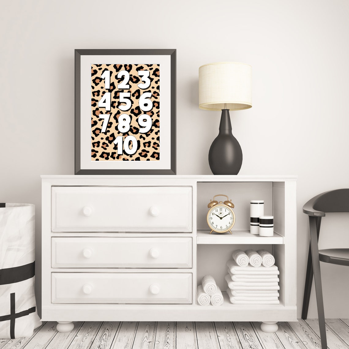 Leopard Print Number Poster Neutral Kids Animal Playroom Bedroom Wall ...
