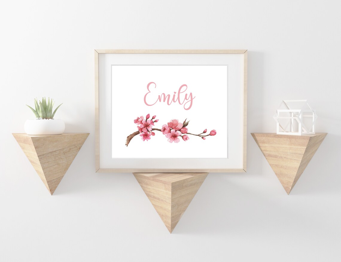 Cherry Blossom Name Print Pretty Personalised Pink Nursery | Etsy