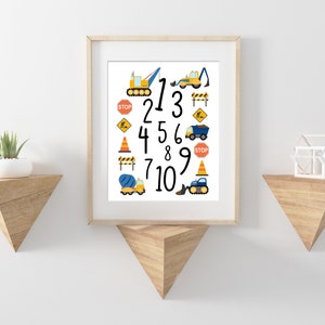 Navy Blue Orange Yellow Construction Numbers Print Cute Digger Nursery ...