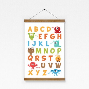 Cute Kids Monster Alphabet Print Colourful Fun ABC Poster Preschool ...