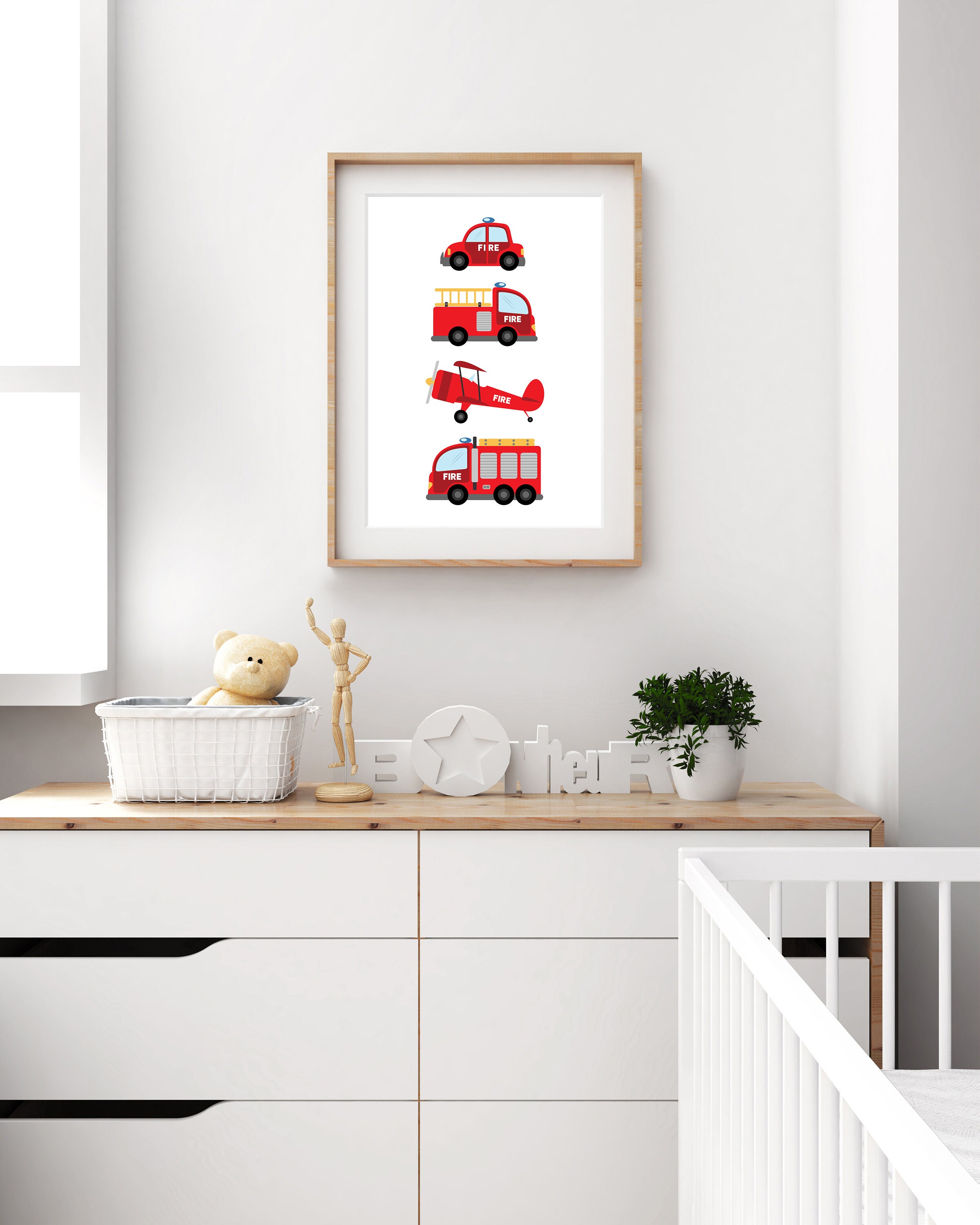 Fire Trucks Art Print Fire Vehicles Emergency Vehicle Wall Art Decor ...