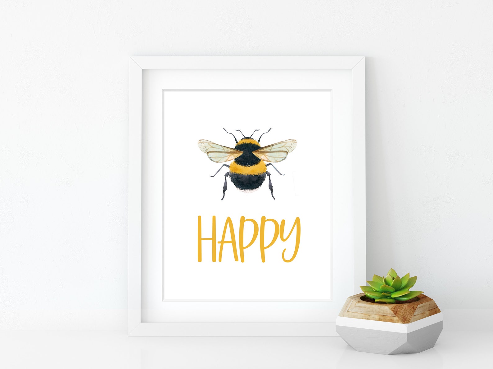 Bee Happy Art Print Cute Nature Nursery Decor Poster Yellow | Etsy