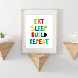 Eat Sleep Build Repeat Print Bright Kids Fun Nursery Word Decor ...