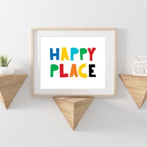 Happy Place Art Print Playroom Word Art Bright Toddlers Boys Girls Kids ...