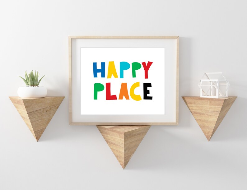 Happy Place Art Print Playroom Word Art Bright Toddlers Boys | Etsy