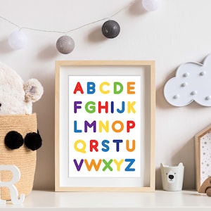Rainbow Alphabet Print Rainbow Nursery Wall Art Colourful Poster ...