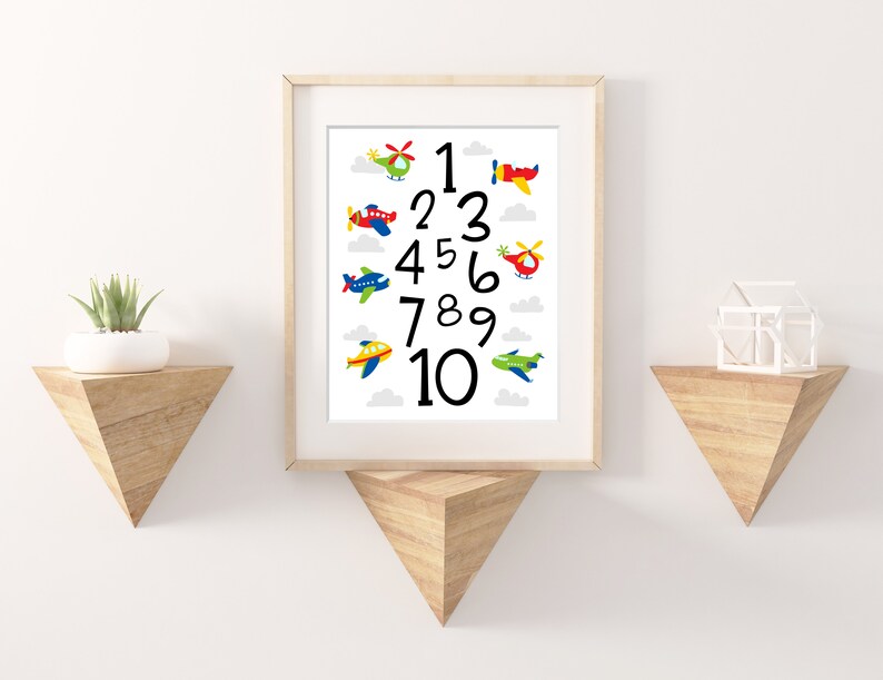 Cute Airplane Numbers Print Flying Planes Helicopter Pilot - Etsy