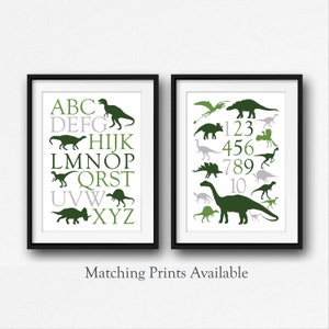 Green Dinosaur Alphabet Poster Print Bedroom Playroom Nursery Wall Art ...