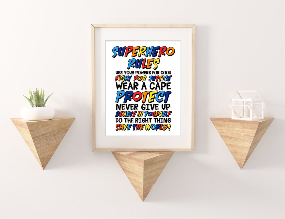 Superhero Rules Print Positive Kids Wall Art Inspirational - Etsy