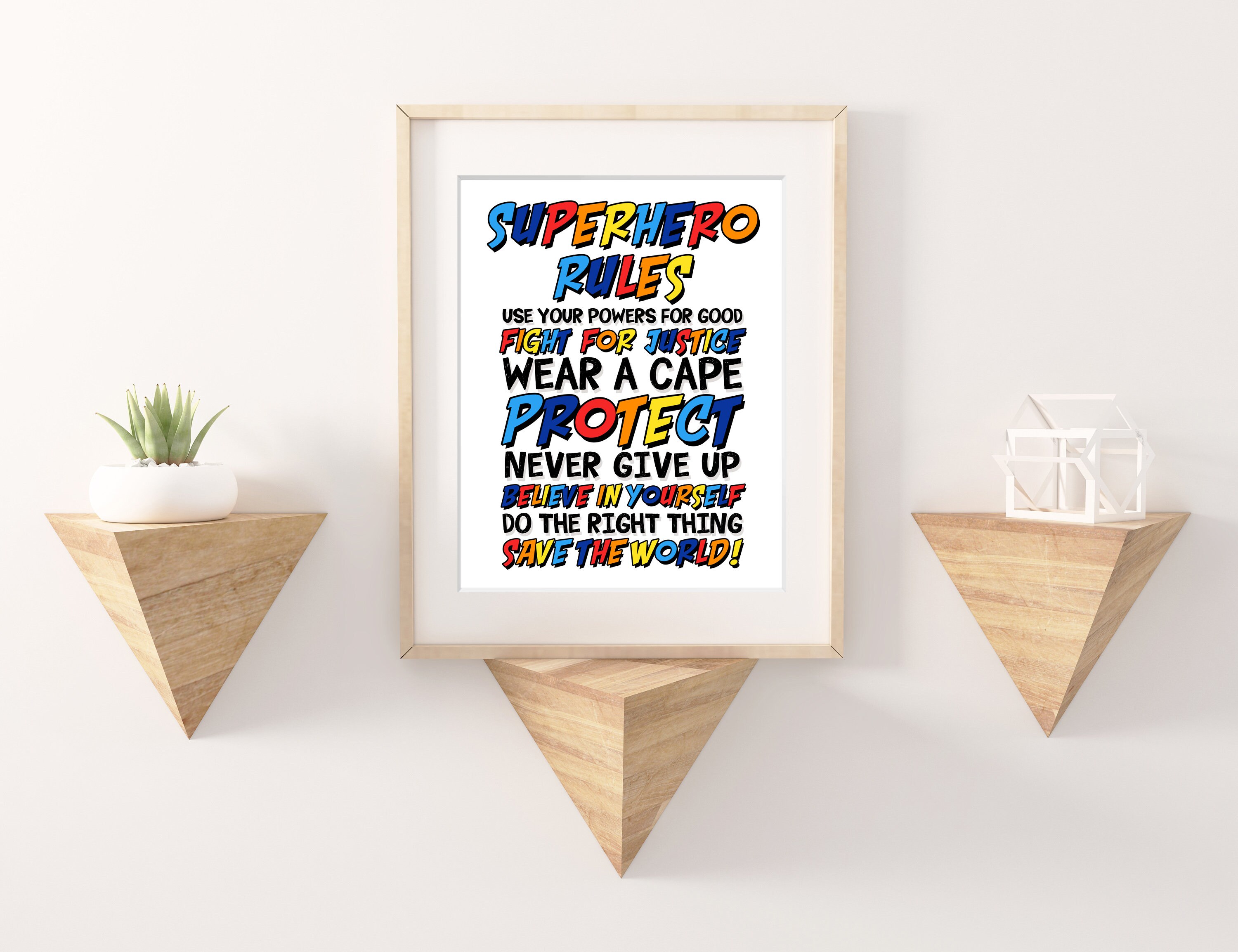 Superhero Rules Print Positive Kids Wall Art Inspirational Boys Girls ...
