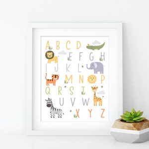 Safari Animal Alphabet Print Cute Kids Tots Toddler Nursery Childrens ...