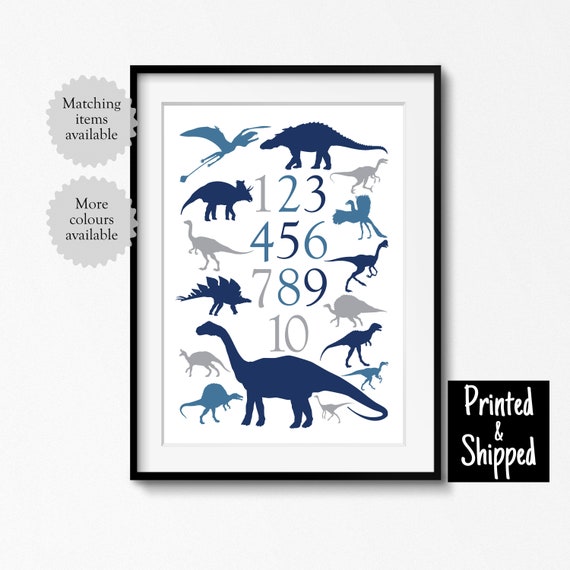 Dinosaur Number Print Navy Blue Boys Counting Bedroom Playroom | Etsy UK