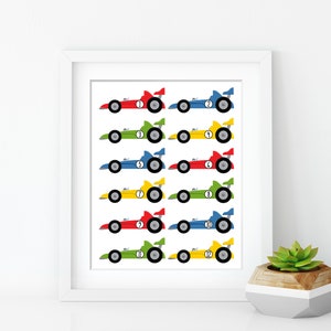 Race Cars Counting Print Racing Car Numbers Cute Colourful Kids Poster ...