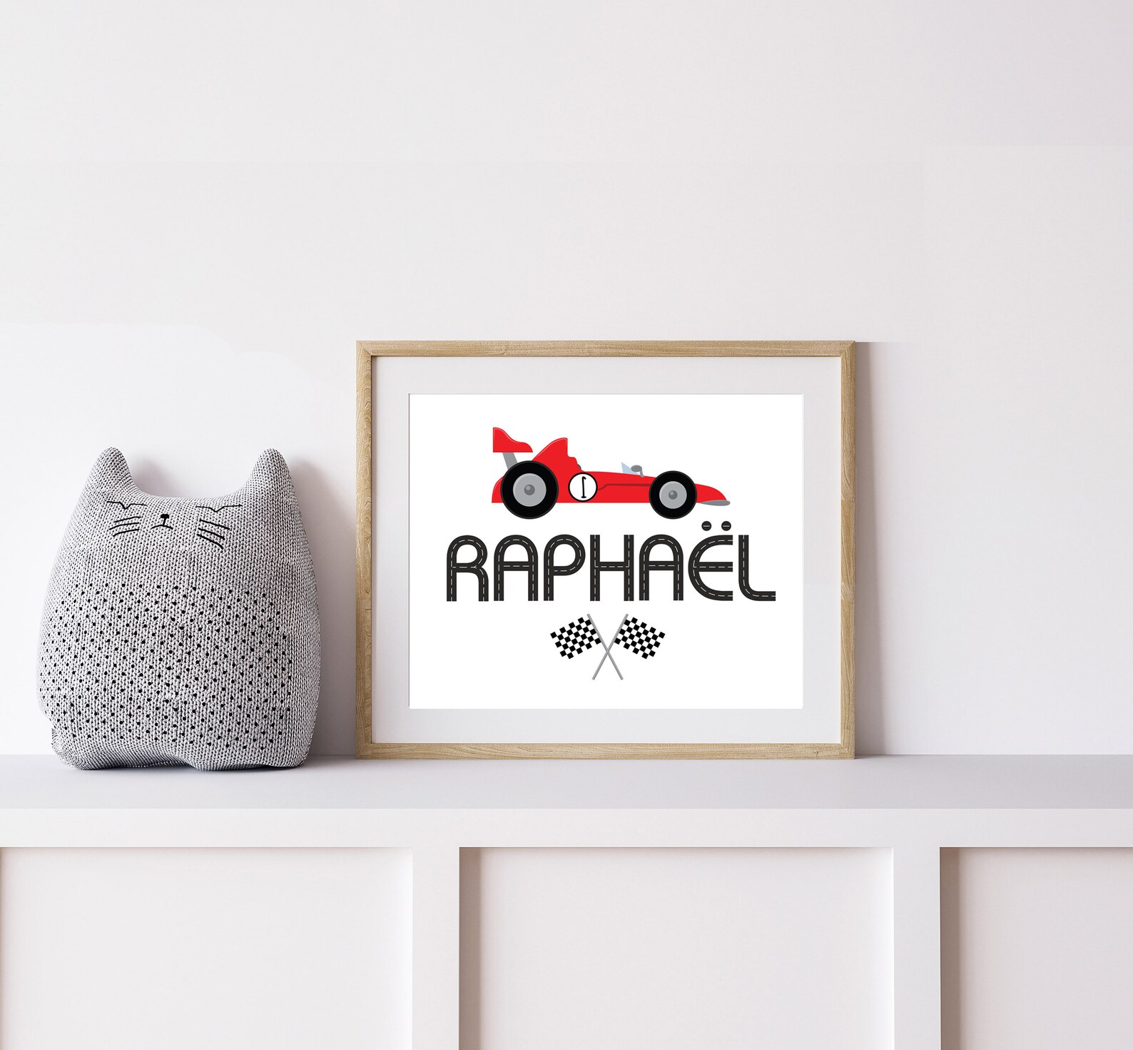 Racing Car Name Print Personalised Race Car Gift Colourful Kids Boys ...