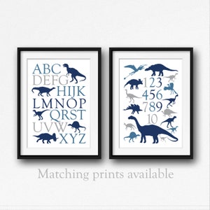 Dinosaur Number Print Navy Blue Boys Counting Bedroom Playroom Nursery ...