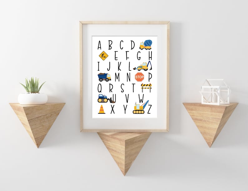 Navy Blue Orange Construction Alphabet Print Cute Digger - Etsy